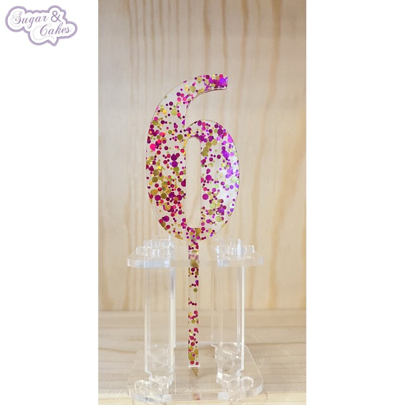 Cake Topper Acryl Glitter Pink - Zahl 6